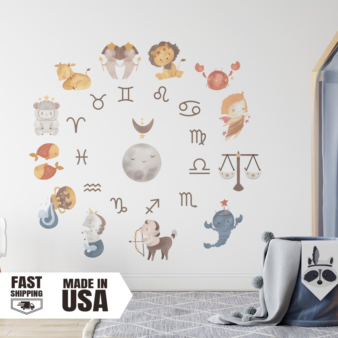 Zodiac Wall Decals for Nursery – Baby Astrology Sign Sticker Set ...