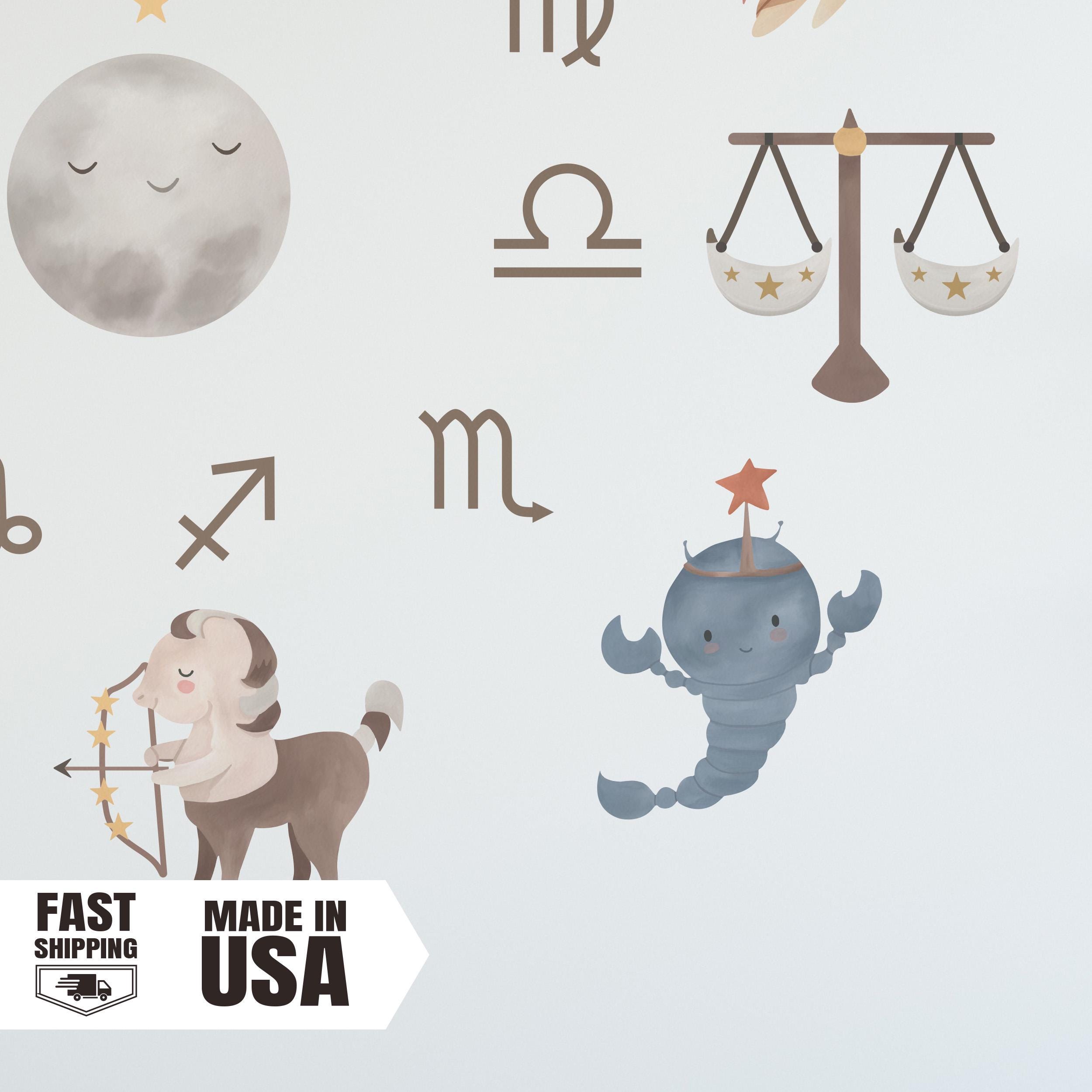 Zodiac Wall Decals for Nursery – Baby Astrology Sign Sticker Set ...