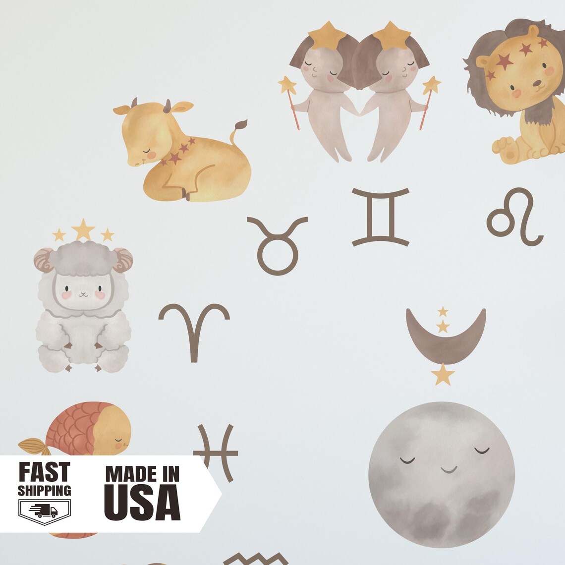Zodiac Wall Decals for Nursery – Baby Astrology Sign Sticker Set ...