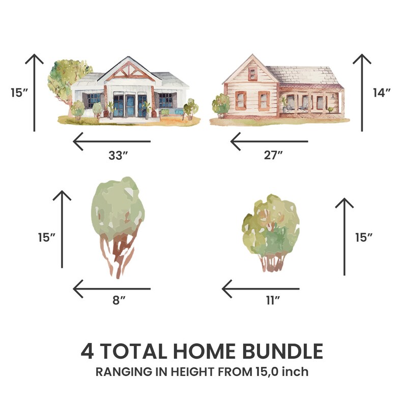 Watercolor Houses Wall Decal, Fabric or Vinyl, Nursery Wall Art - Etsy