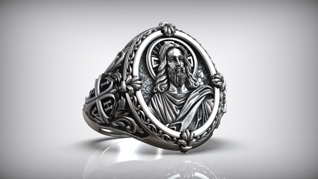 Handmade Jesus Christ Cross IHSV Christian Signet Ring for Men ...