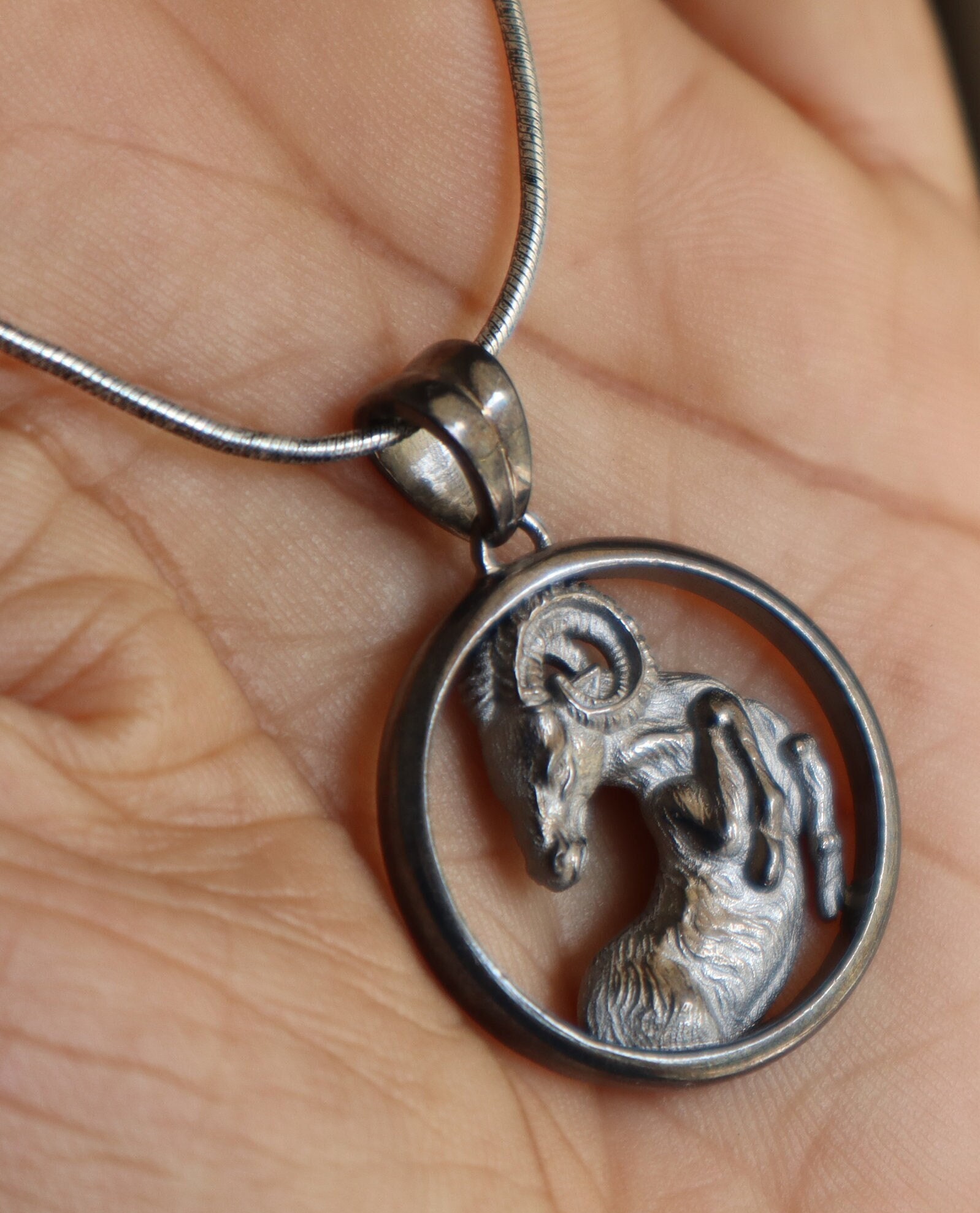 Handmade Silver Aries Men Charm Pendant Necklace Aries Zodiac Sign ...