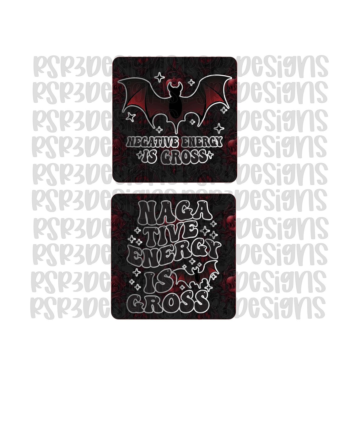 Negative Energy is Gross, Goth Design, Bats, Rounded Edges Square 3 ...