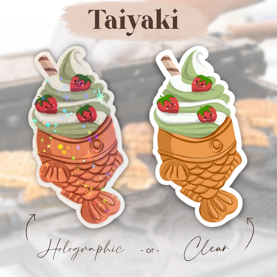 Taiyaki Ice Cream Sticker, Holographic Taiyaki Sticker, Waterproof ...