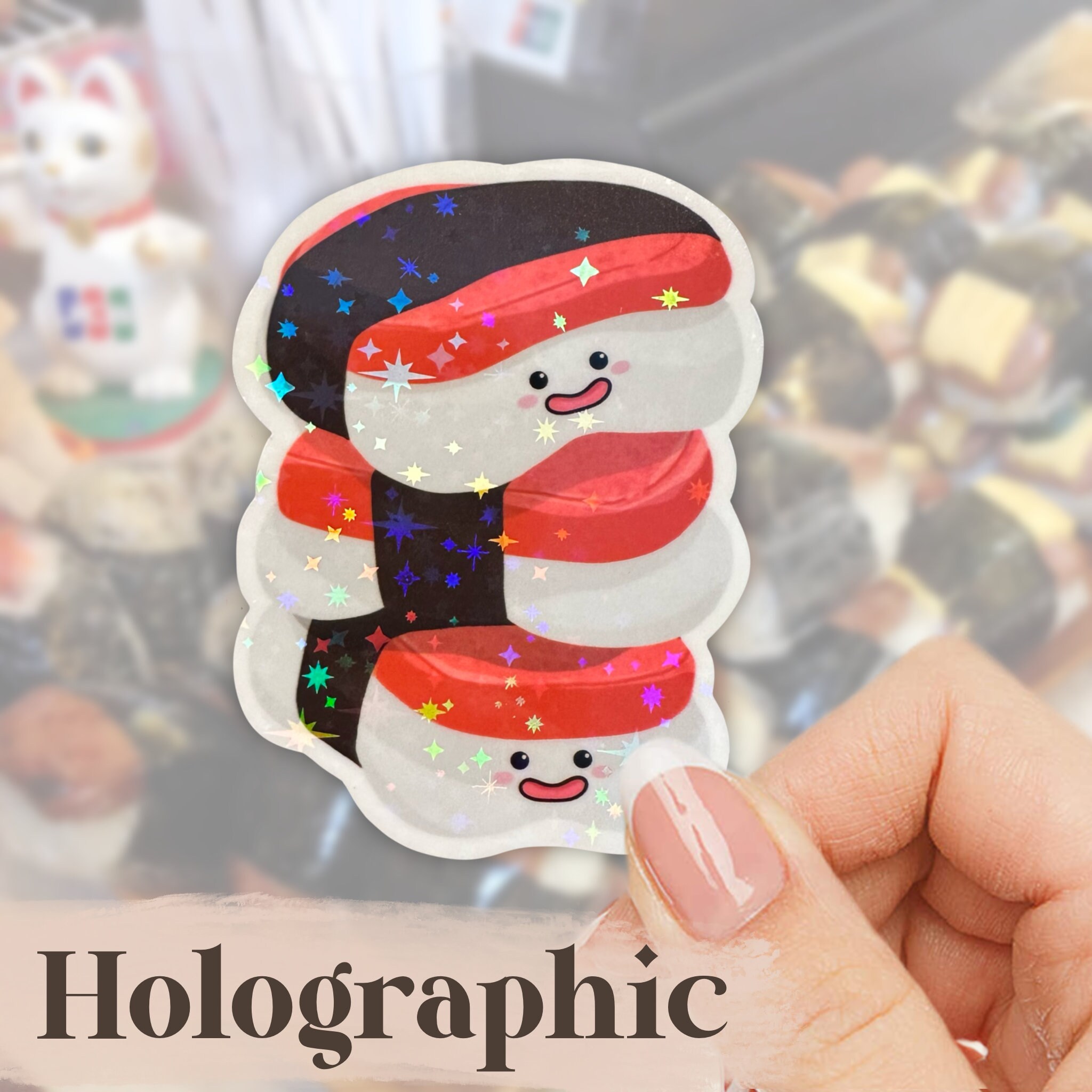 Spam Musubi Sticker, Holographic Food Sticker, Waterproof Vinyl Sticker ...
