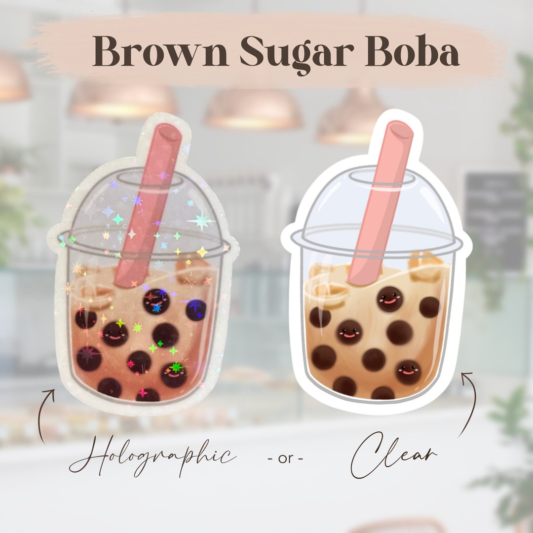 Brown Sugar Boba Sticker, Holographic Bubble Tea Sticker, Cute Laptop ...