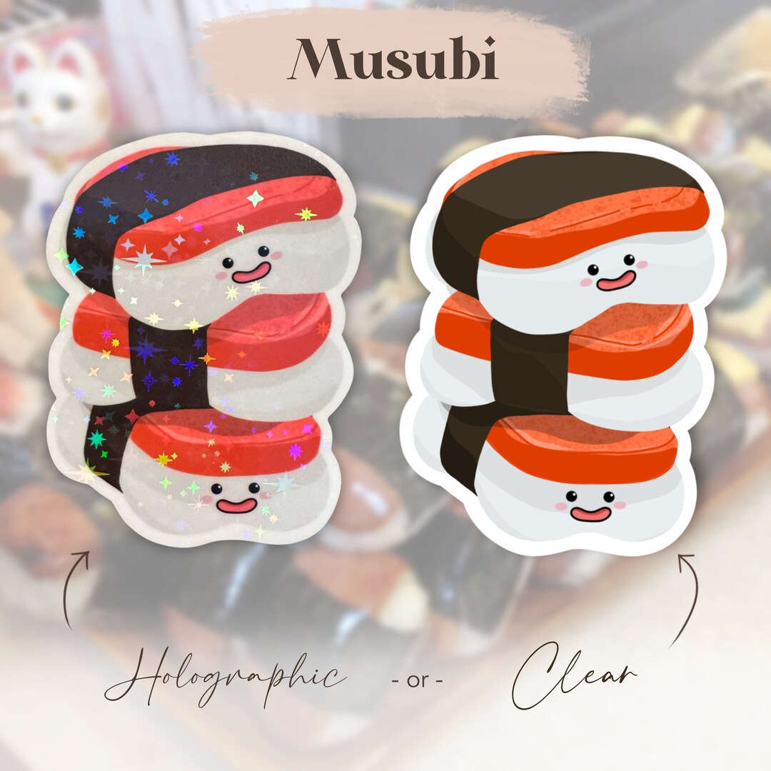 Spam Musubi Sticker, Holographic Food Sticker, Waterproof Vinyl Sticker ...