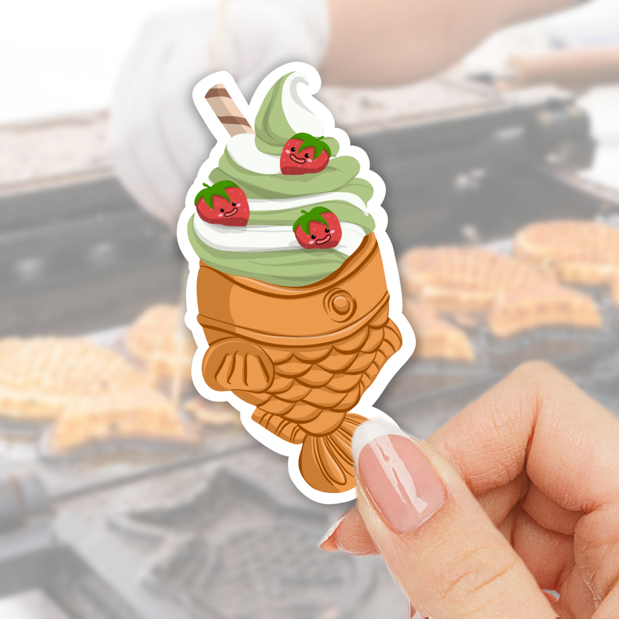 Taiyaki Ice Cream Sticker, Holographic Taiyaki Sticker, Waterproof ...