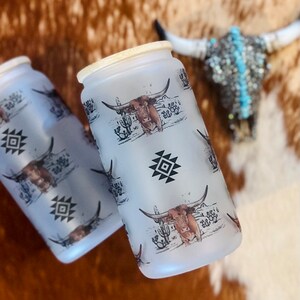 Longhorn Western Glass Cup | Western Boho Glass Coffee Cup | Wester ...