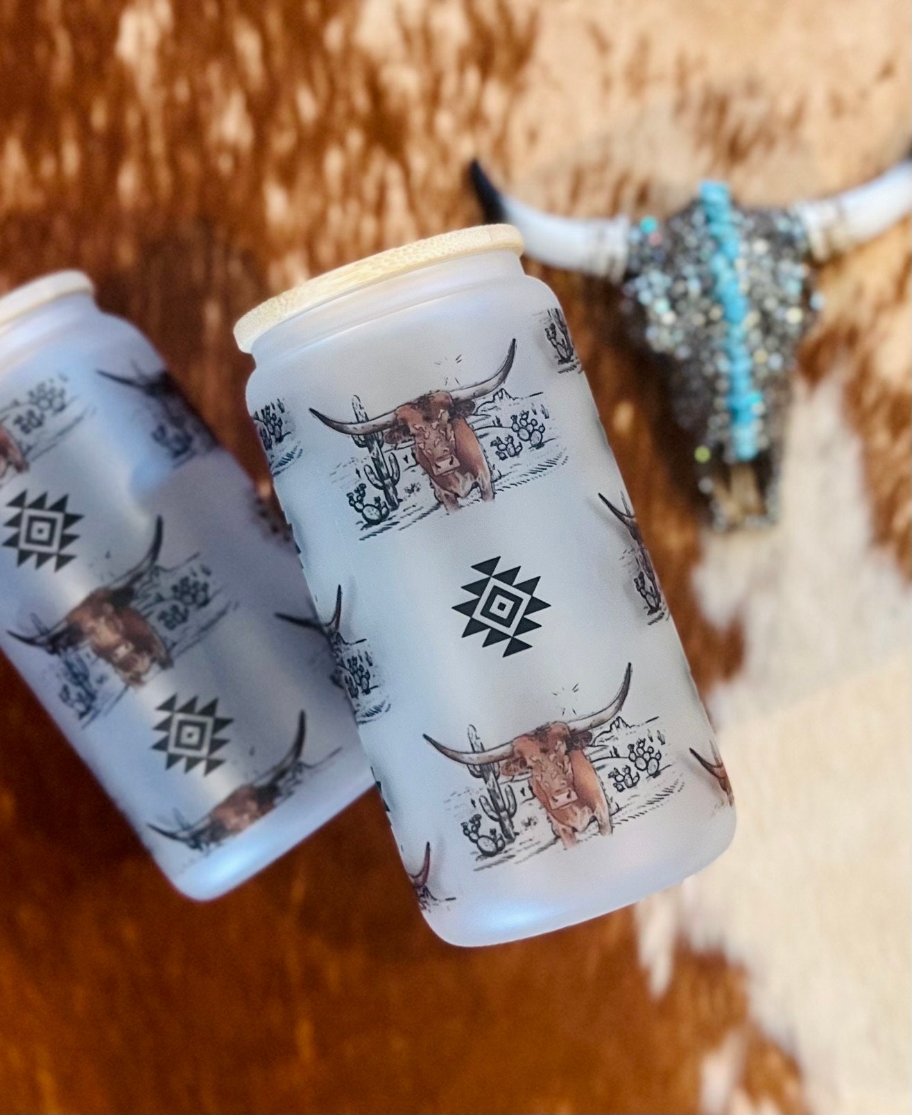 Longhorn Western Glass Cup Western Boho Glass Coffee Cup - Etsy