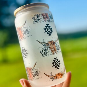 Longhorn Western Glass Cup | Western Boho Glass Coffee Cup | Wester ...