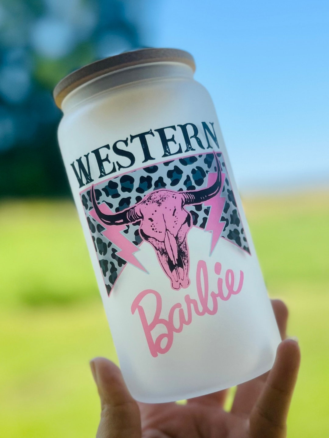 Western Barbie Cow Skull Glass Cup Leopard Cheetah Cowgirl Western ...