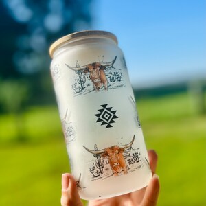 Longhorn Western Glass Cup | Western Boho Glass Coffee Cup | Wester ...