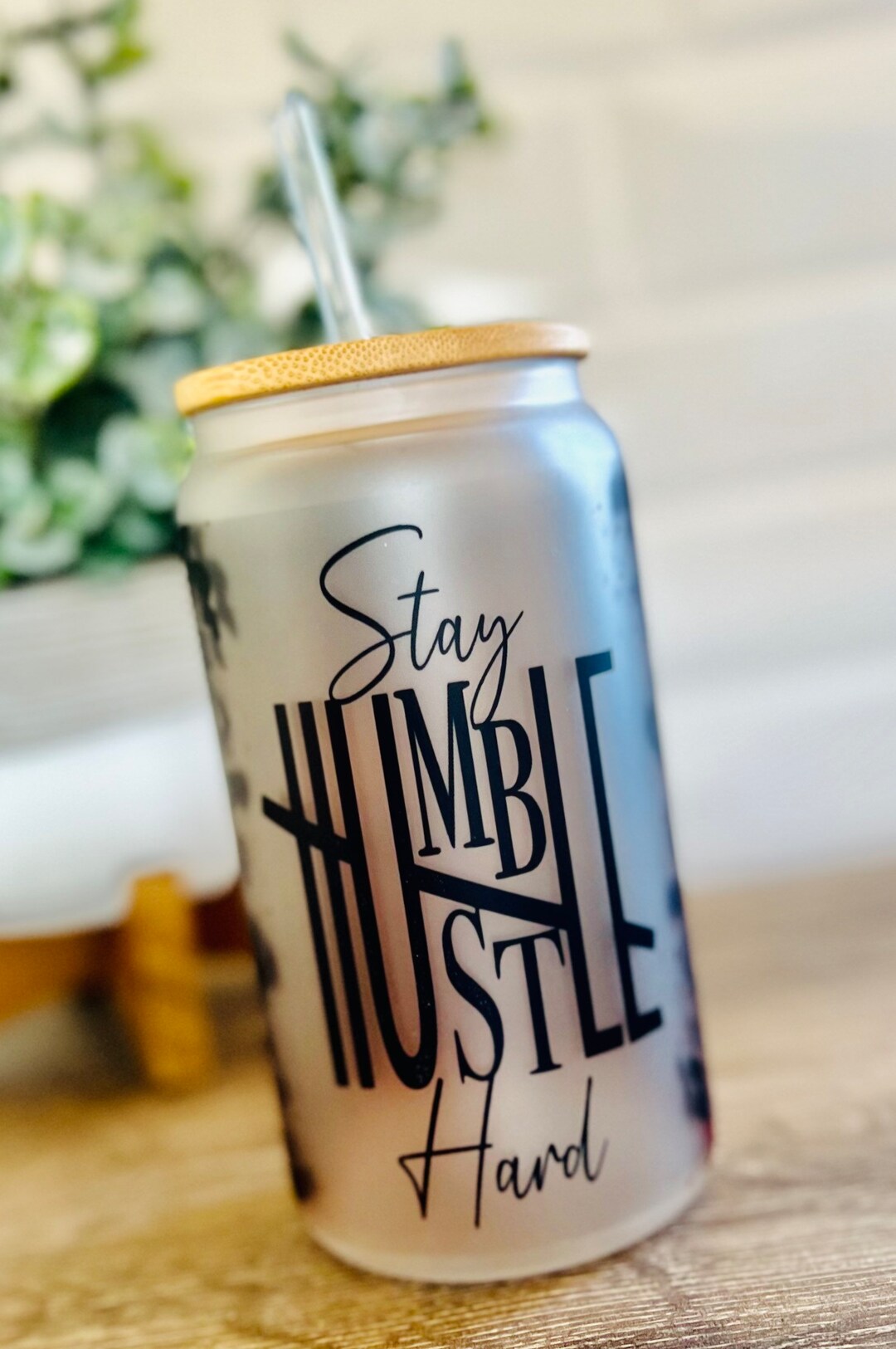 Stay Humble Hustle Hard Leopard Glass Cup - Etsy
