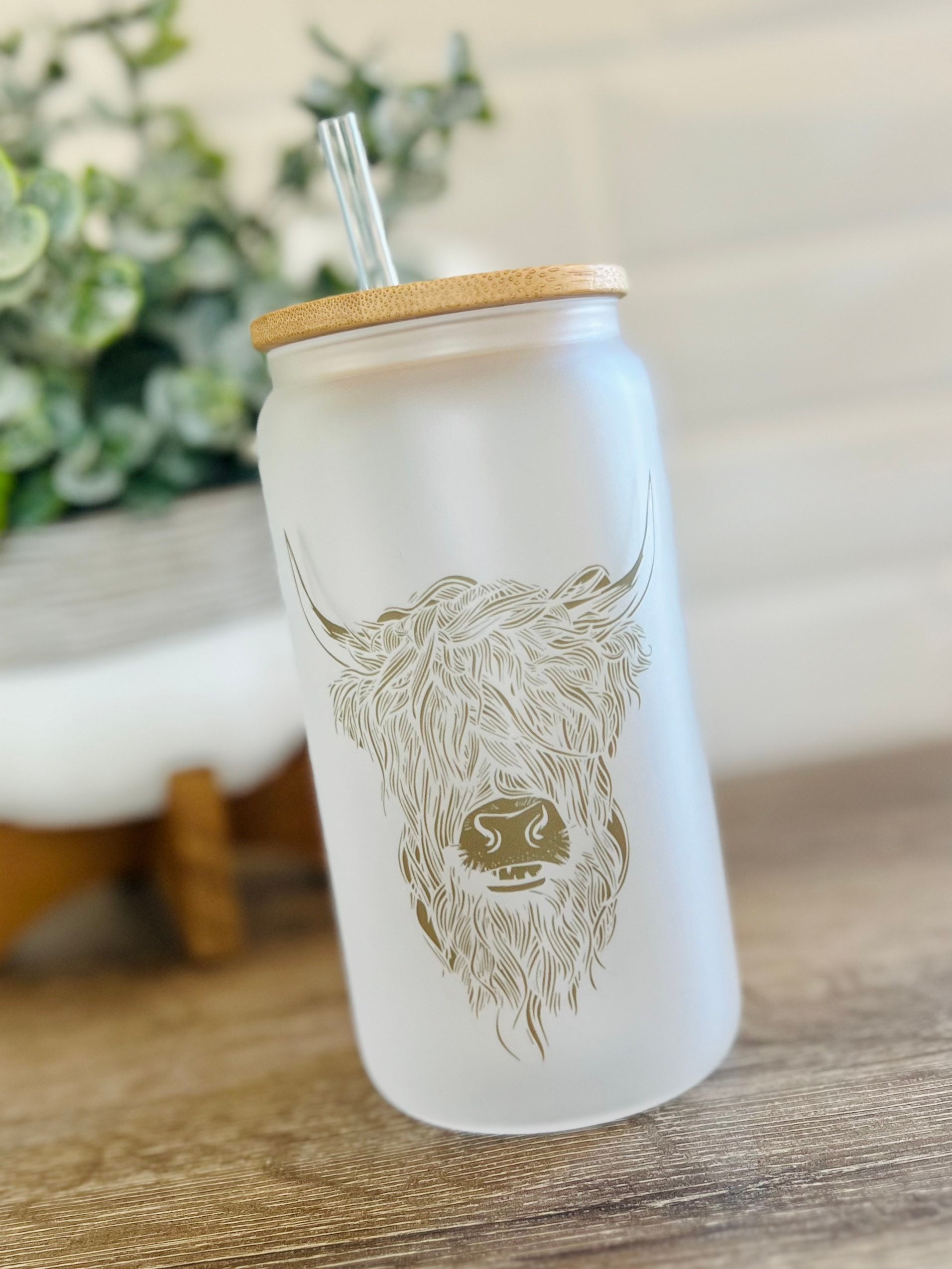 Highland Cow Western Glass Cup | Messy Hair Cow Glass Coffee Cup ...