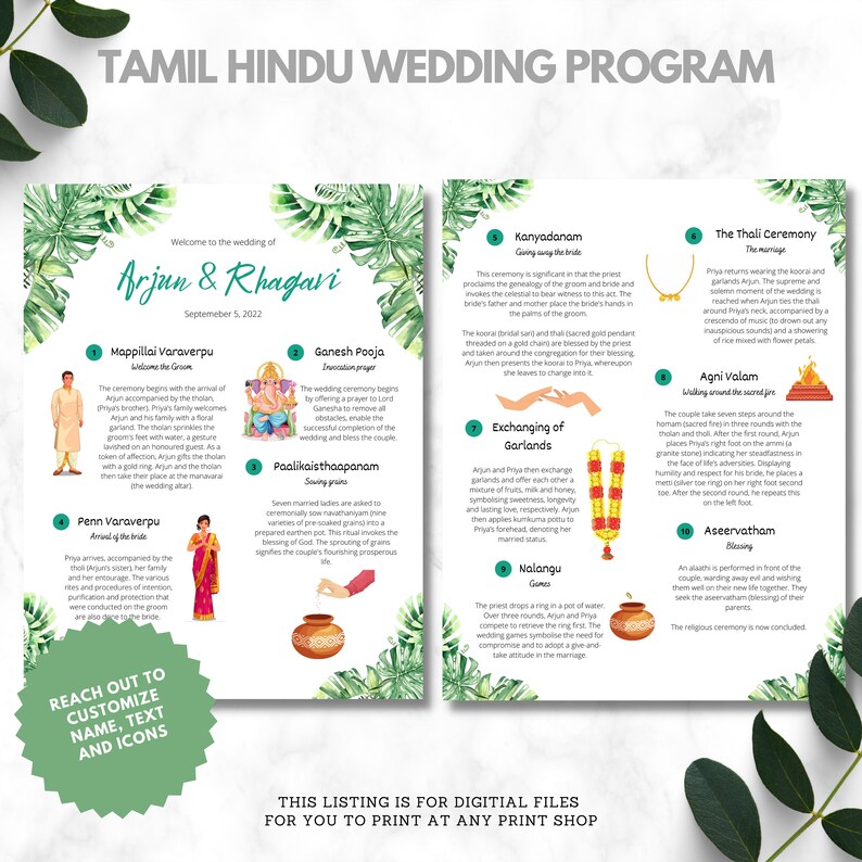 Tamil Hindu Wedding Ceremony Program South Indian Wedding - Etsy