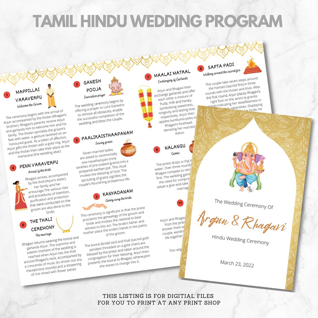 Tamil Hindu Wedding Ceremony Program South Indian Wedding - Etsy