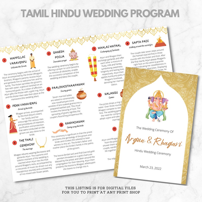 Tamil Hindu Wedding Ceremony Program South Indian Wedding - Etsy