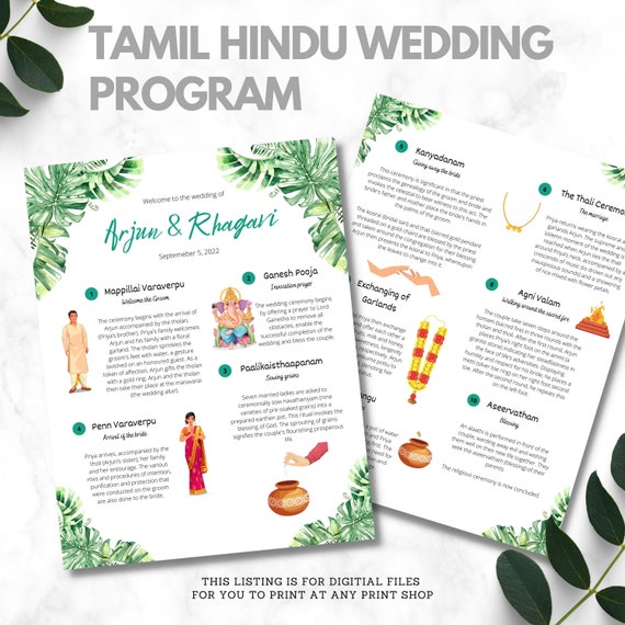 Tamil Hindu Wedding Ceremony Program South Indian Wedding - Etsy