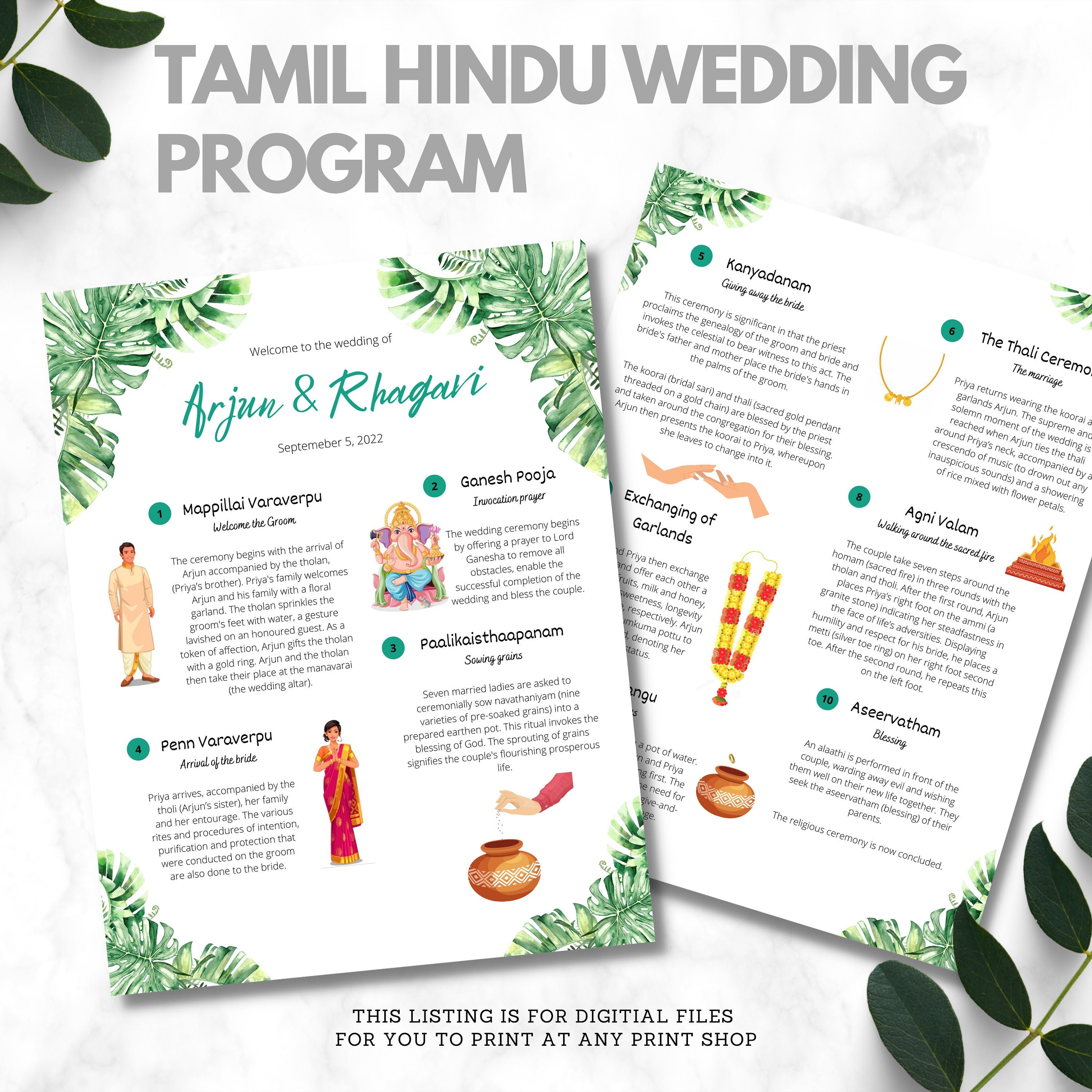 Tamil Hindu Wedding Ceremony Program South Indian Wedding - Etsy Australia