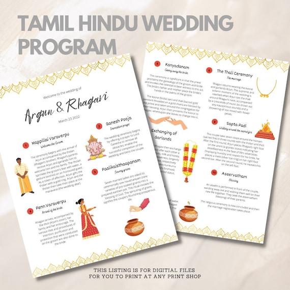 Tamil Hindu Wedding Ceremony Program South Indian Wedding - Etsy