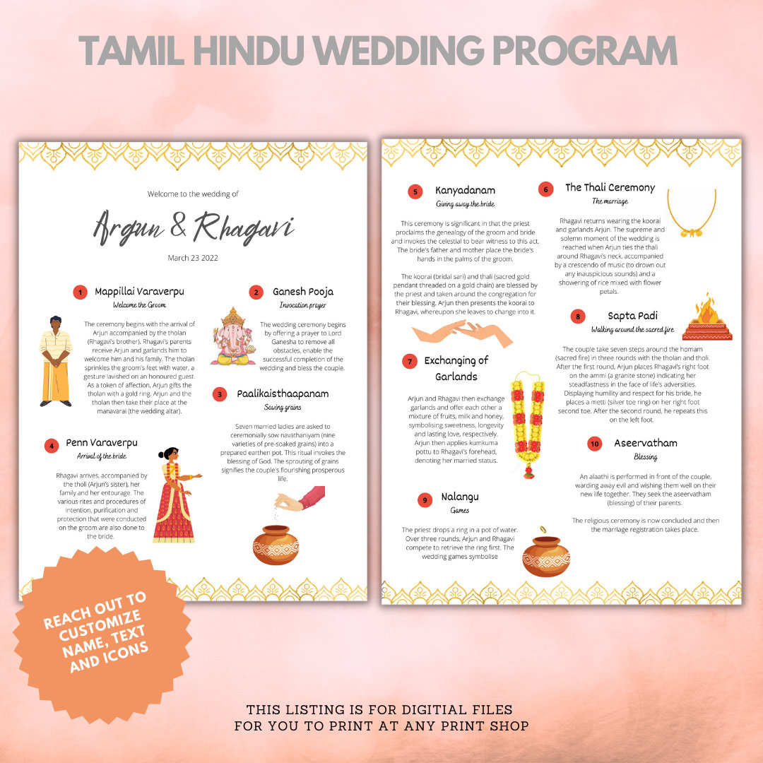 Tamil Hindu Wedding Ceremony Program South Indian Wedding - Etsy Australia