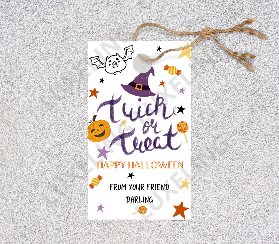 Printable Halloween Tags, Trick or Treat Gift Tag, Happy Halloween ...