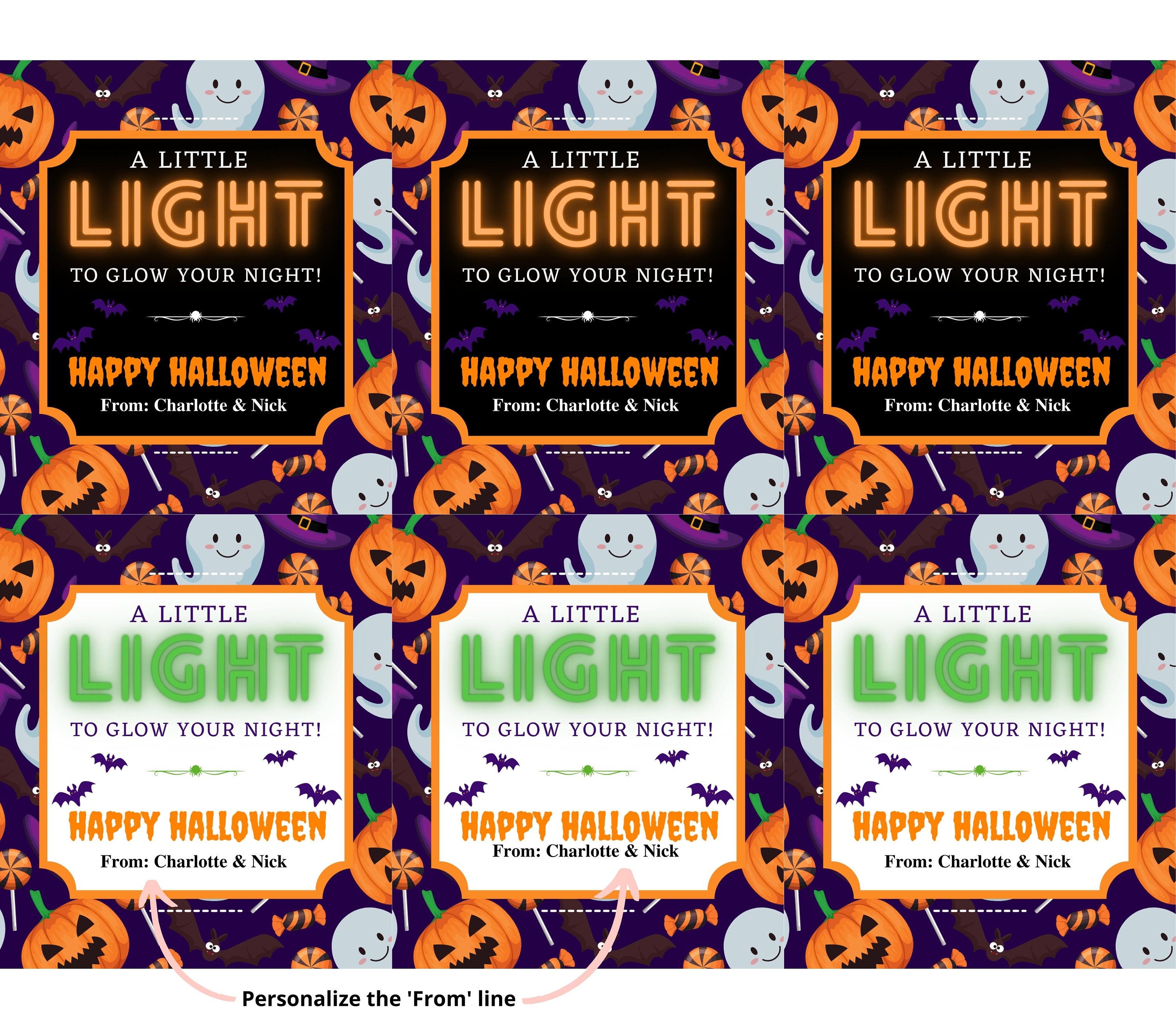 Printable Halloween Glow Stick Tag, Halloween Gift Label Party Favor ...