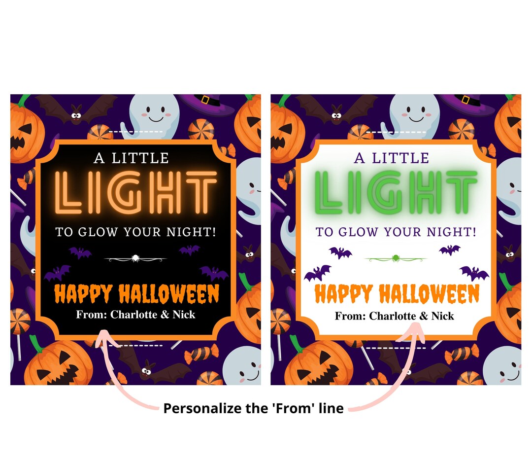 Printable Halloween Glow Stick Tag, Halloween Gift Label Party Favor ...