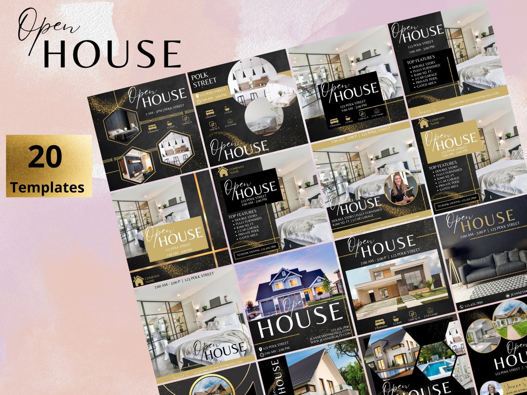 20 Elegant Open House Editable Feed Post, Black & Gold Home Viewing ...