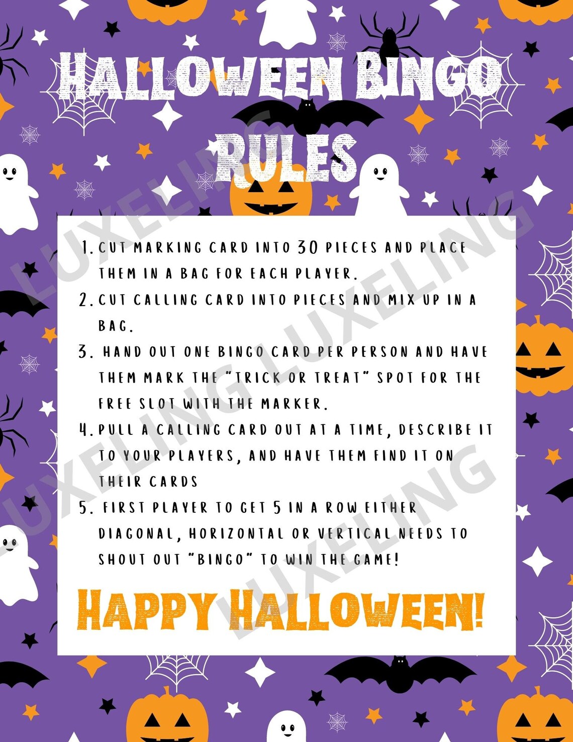 Printable Halloween Bingo, 30 Unique Halloween Bingo Cards, Happy ...