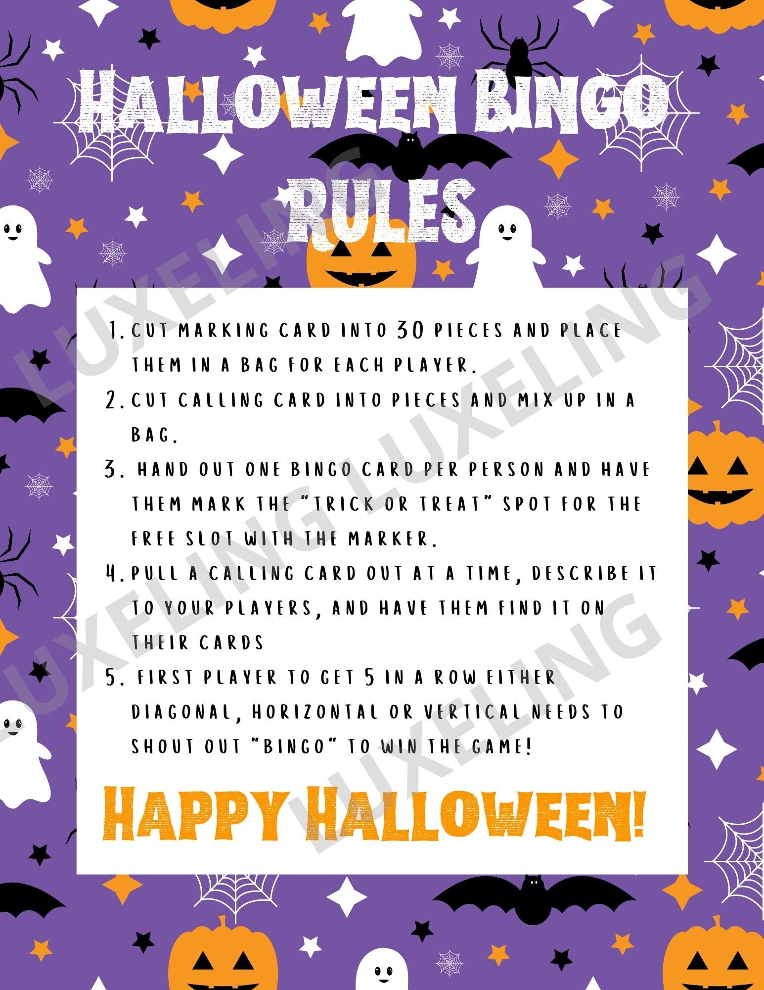 Printable Halloween Bingo, 30 Unique Halloween Bingo Cards, Happy ...