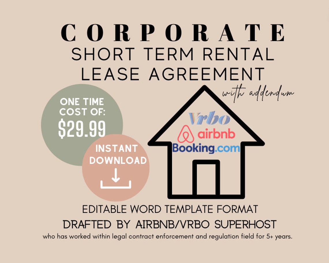 Airbnb/vrbo Corporate Short Term Rental Agreement Template: Instant ...
