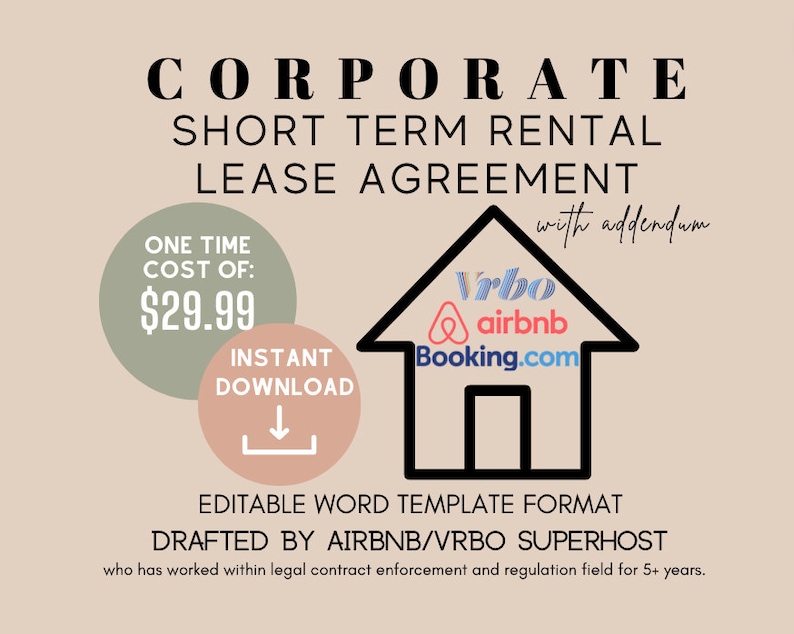 Airbnb/vrbo Corporate Short Term Rental Agreement Template: Instant ...