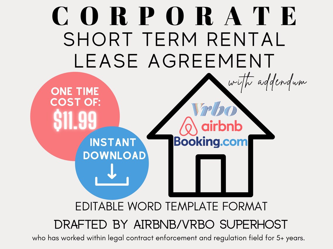 Airbnb/vrbo Corporate Short Term Rental Agreement Template: - Etsy