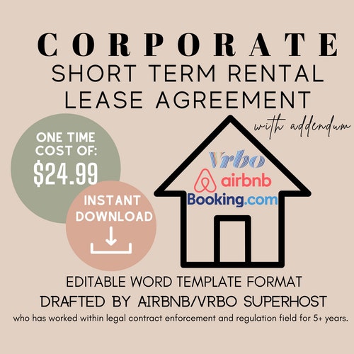 Airbnb/vrbo Corporate Short Term Rental Agreement Template: - Etsy