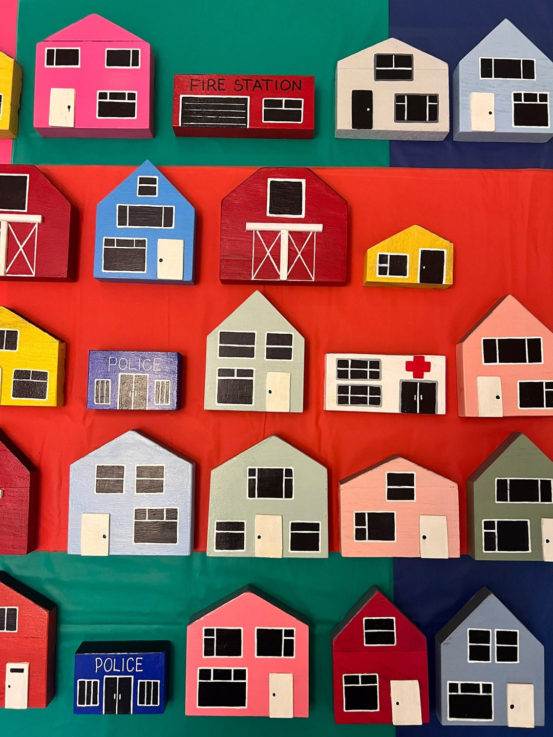 Whimsical Wooden Village Houses Handmade Hand Painted, Decor for ...