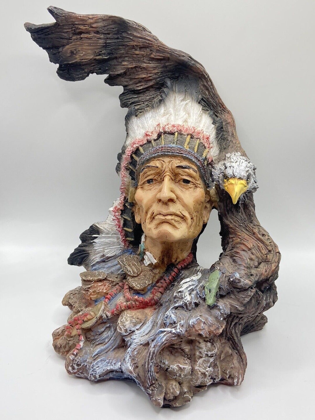 Native American Chief Indian & Eagle Bust Resin Figure - Etsy