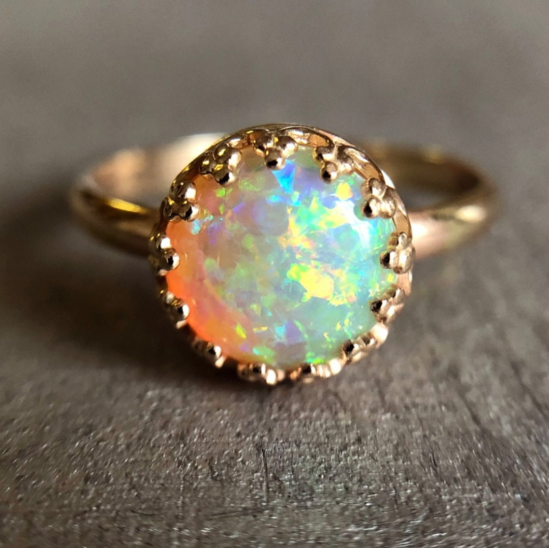 Natural Opal Ring: Sterling Silver Crown Setting, October Birthstone - Etsy