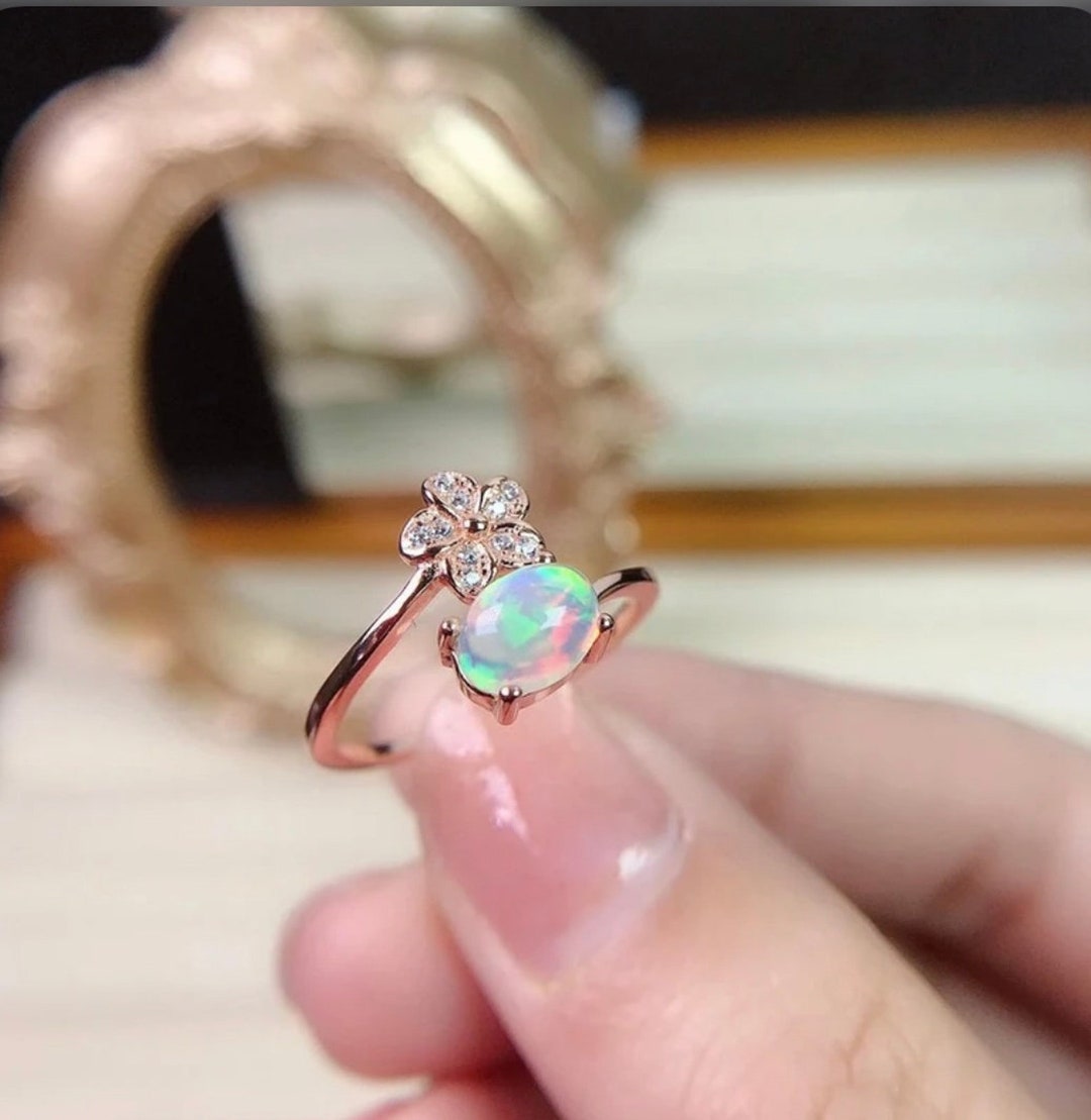 Ethiopian Opal Ring, Silver Opal Ring, Genuine Ethiopian Opal Ring, Natural Opal Ring, Rose Gold ...