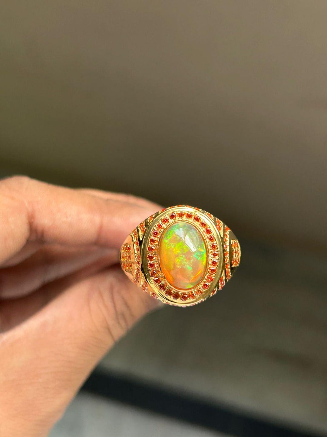 Orange Fire Opal Men's Ring: 925 Sterling Silver 22K Gold Plated - Etsy