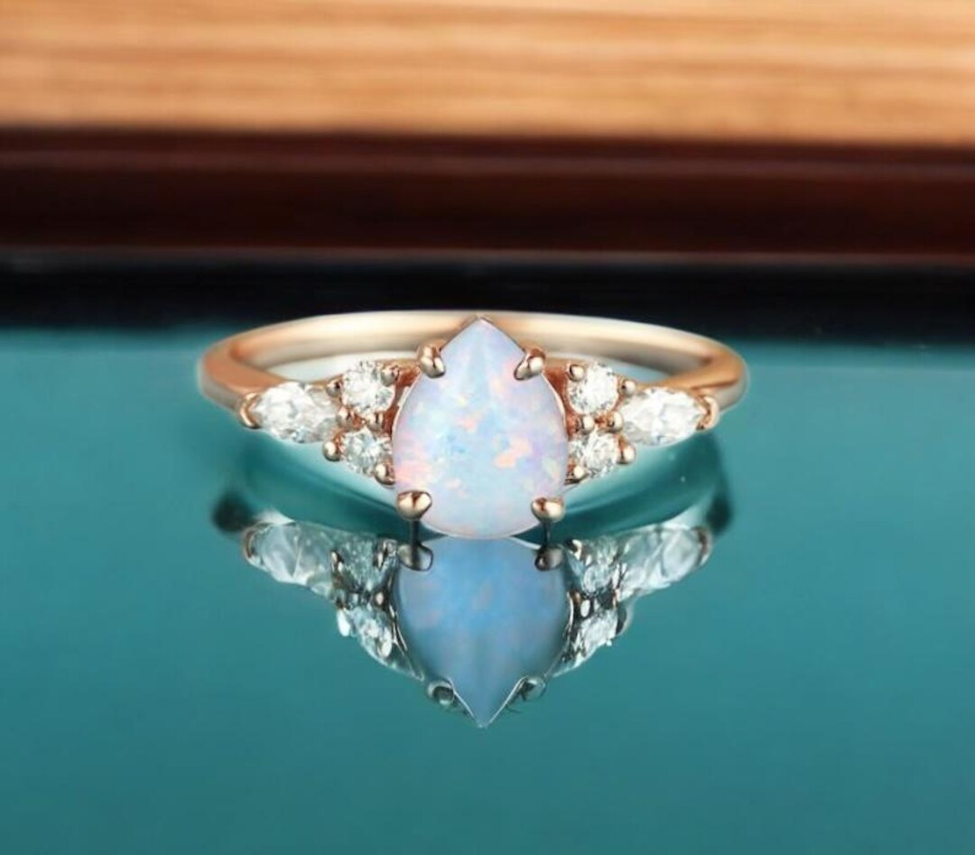 Dainty Pear Cut Opal Ring: Handmade Teardrop Promise Ring - Etsy