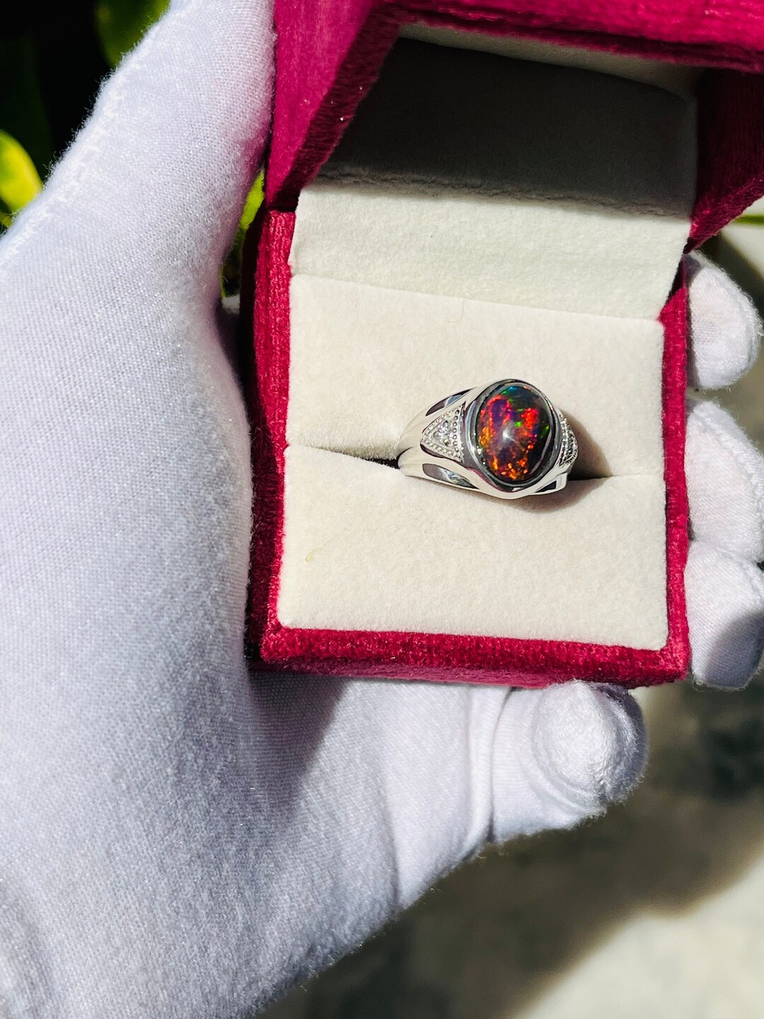 Black Fire Opal Men's Ring: 925 Sterling Silver, Handmade - Etsy