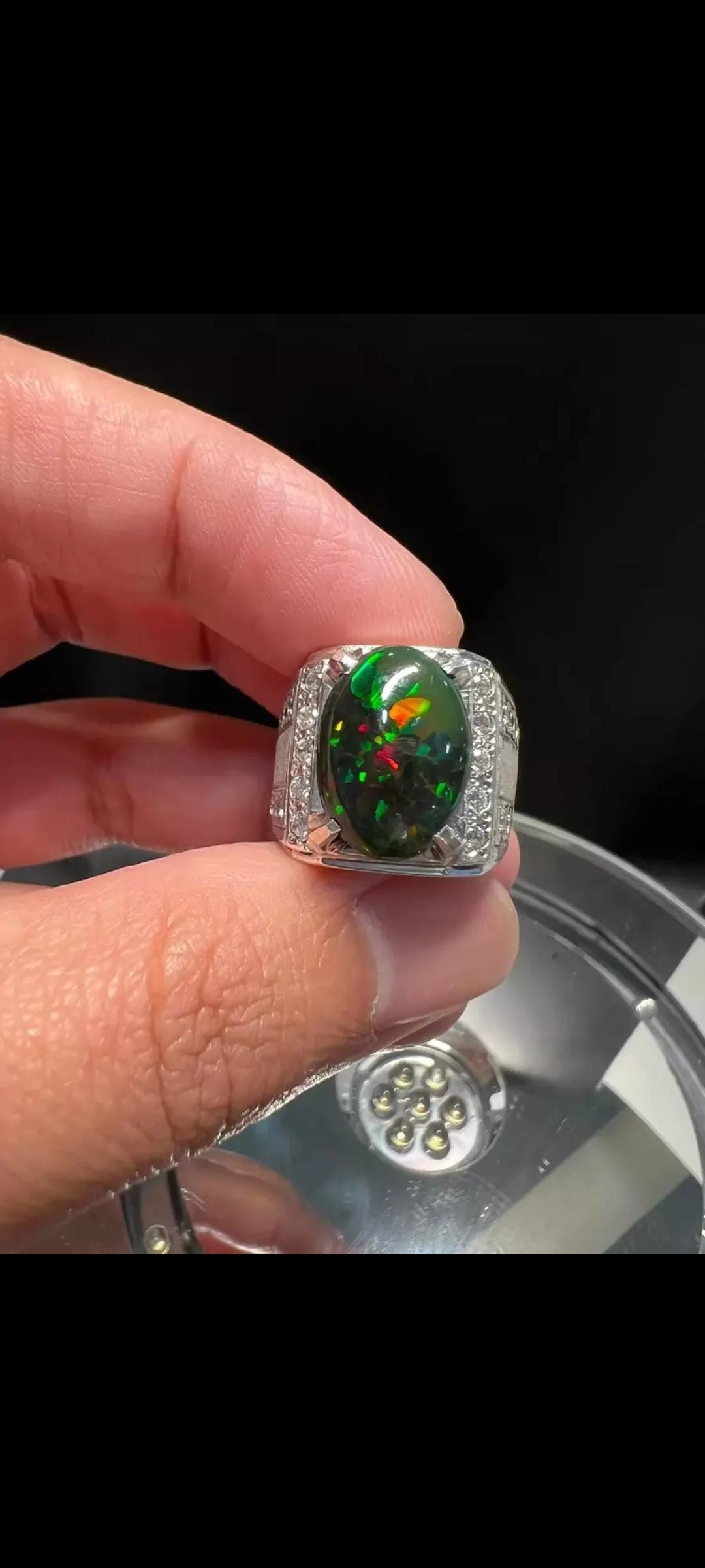 Black Fire Opal Men's Ring: Oval Sterling Silver Handmade Ring - Etsy