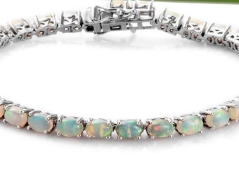 Natural White Multi Fire Oval Cut Opal Tennis Bracelet, October ...