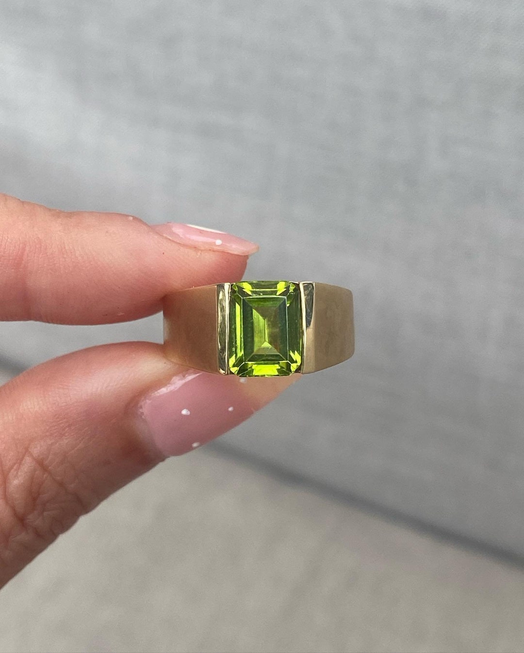 Emerald Cut Peridot Men's Ring: Gold Plated 925 Sterling Silver - Etsy