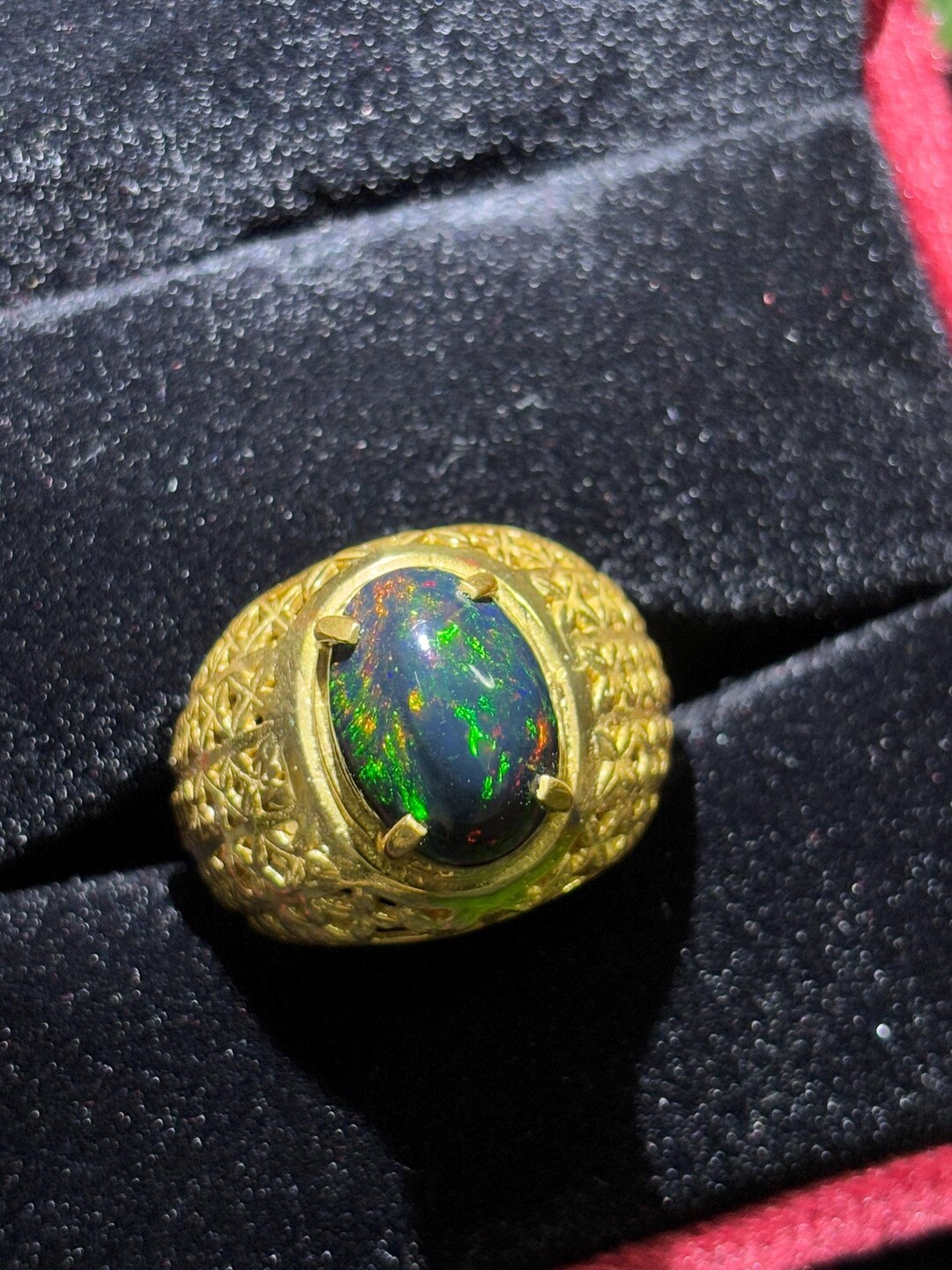Black Fire Opal Men's Ring: Handmade 925 Sterling Silver October ...