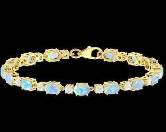 Natural White Multi Fire Oval Cut Opal Tennis Bracelet, October ...