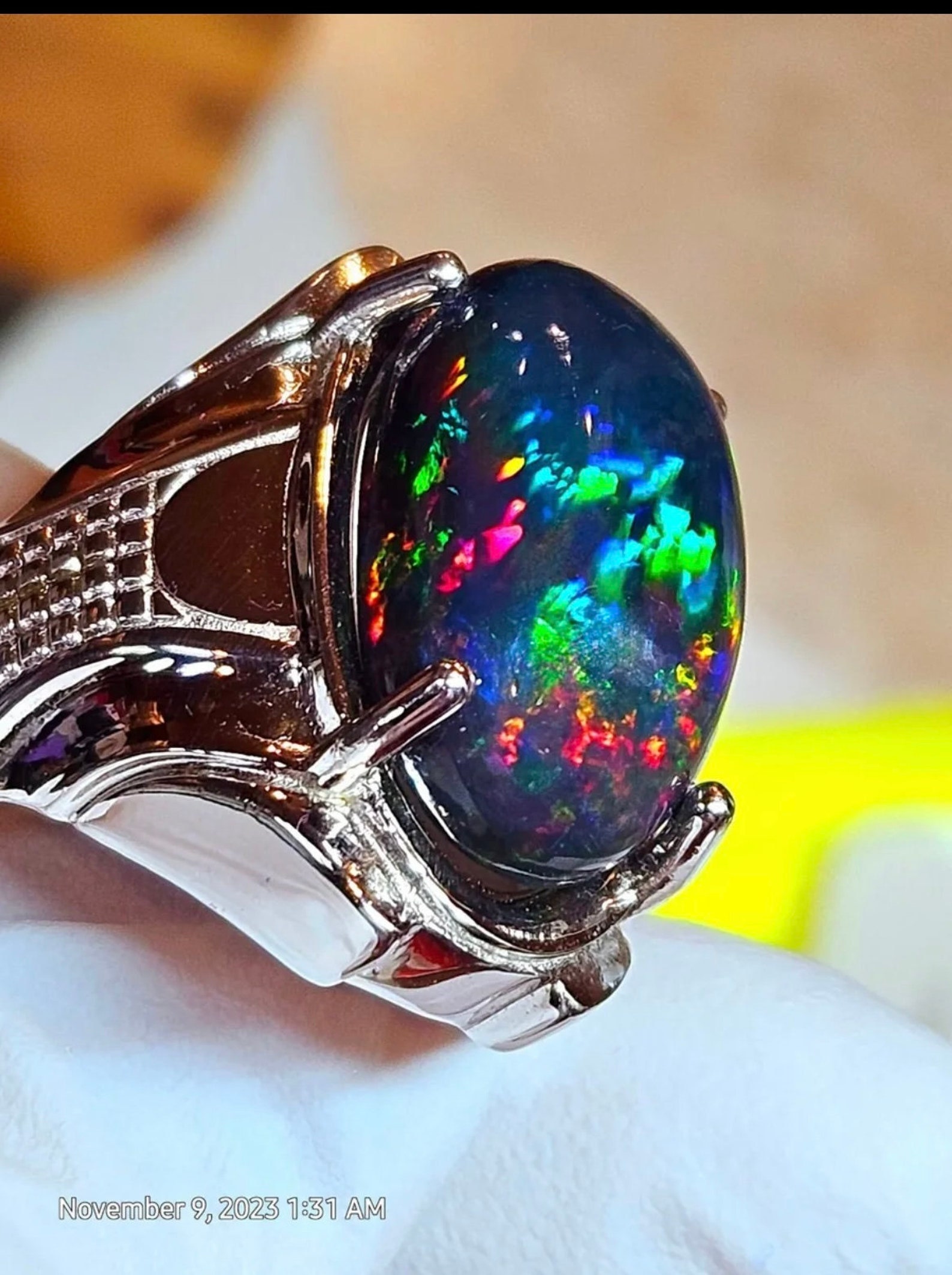 Natural Black Opal Men's Ring, 925 Sterling Silver Ring, Big Black Opal ...