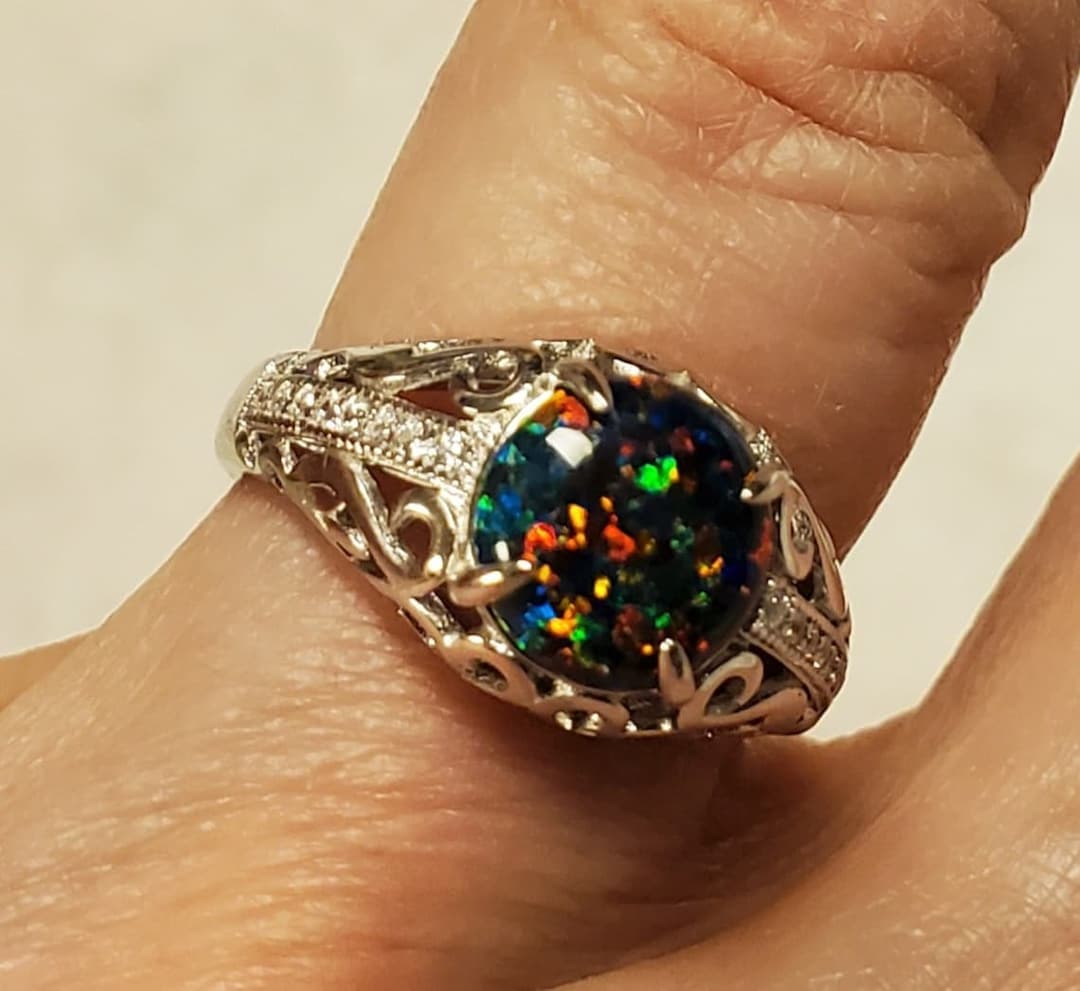 Natural Black Opal Men's Ring, 925 Sterling Silver Ring, Big Black Opal Ring, Handmade Opal Men ...